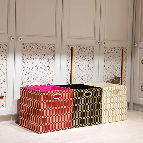 Posprica Storage Bins, Storage Cubes,13×13 Fabric Drawers Organizer Basket Boxes Containers (13×13×13/4pcs, Cream/gold geometry Pattern)