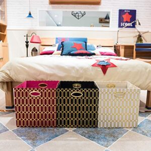 Posprica Storage Bins, Storage Cubes,13×13 Fabric Drawers Organizer Basket Boxes Containers (13×13×13/4pcs, Cream/gold geometry Pattern)