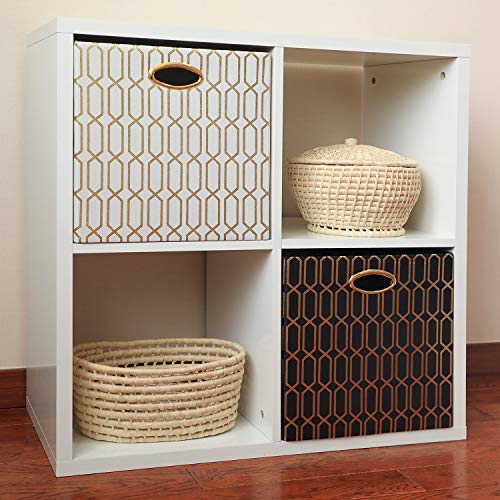 Posprica Storage Bins, Storage Cubes,13×13 Fabric Drawers Organizer Basket Boxes Containers (13×13×13/4pcs, Cream/gold geometry Pattern)