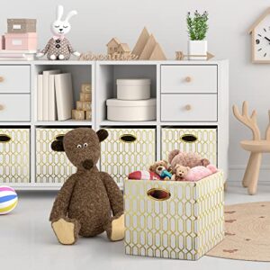 Posprica Storage Bins, Storage Cubes,13×13 Fabric Drawers Organizer Basket Boxes Containers (13×13×13/4pcs, Cream/gold geometry Pattern)