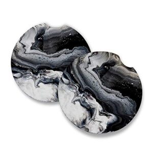 black marble | car coasters for drinks set of 2 | perfect car accessories with absorbent coasters. car coaster measures 2.56 inches with rubber backing.