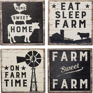 Primitives by Kathy 39412 Rustic Style Absorbent Stone Coasters, Set of 4, Farm-Sweet-Farm