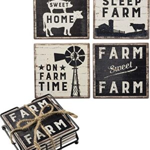 Primitives by Kathy 39412 Rustic Style Absorbent Stone Coasters, Set of 4, Farm-Sweet-Farm