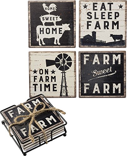 Primitives by Kathy 39412 Rustic Style Absorbent Stone Coasters, Set of 4, Farm-Sweet-Farm