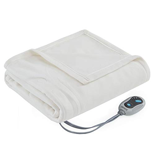 Beautyrest Fleece Electric Blanket Heated Throw Wrap Super Soft Hypoallergenic with Auto Shutoff-3-Setting Controller, 50 x 60 in, Ivory