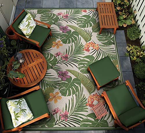 Couristan Dolce Flowering Fern Indoor/Outdoor Area Rug, 4' x 5'10", Ivory-Hunter Green