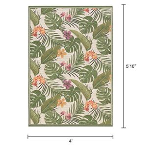 Couristan Dolce Flowering Fern Indoor/Outdoor Area Rug, 4' x 5'10", Ivory-Hunter Green