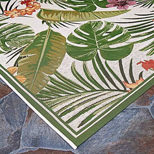 Couristan Dolce Flowering Fern Indoor/Outdoor Area Rug, 4' x 5'10", Ivory-Hunter Green