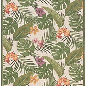 Couristan Dolce Flowering Fern Indoor/Outdoor Area Rug, 4' x 5'10", Ivory-Hunter Green