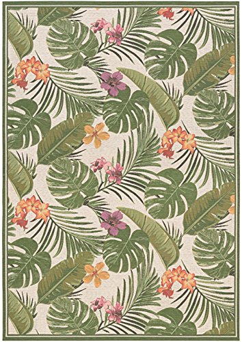 Couristan Dolce Flowering Fern Indoor/Outdoor Area Rug, 4' x 5'10", Ivory-Hunter Green