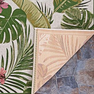 Couristan Dolce Flowering Fern Indoor/Outdoor Area Rug, 4' x 5'10", Ivory-Hunter Green