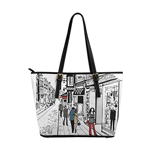 InterestPrint Fashion Women's PU Leather HandBags Ladies Shoulder Bags Tote Bags Cobbled Street in Paris, France