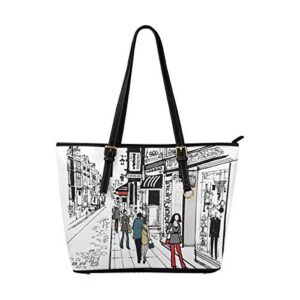 InterestPrint Fashion Women's PU Leather HandBags Ladies Shoulder Bags Tote Bags Cobbled Street in Paris, France