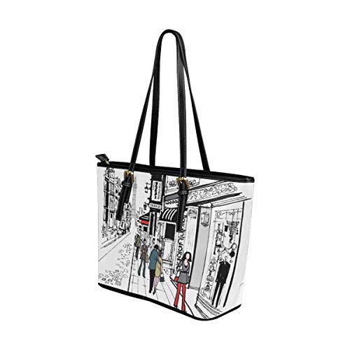 InterestPrint Fashion Women's PU Leather HandBags Ladies Shoulder Bags Tote Bags Cobbled Street in Paris, France