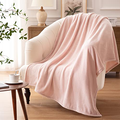 Bertte Throw Blanket, Plush Fleece Fuzzy Lightweight Super Soft Microfiber Flannel Blankets for Couch, Bed, Sofa Ultra Luxurious Warm and Cozy for All Seasons, Pink, 50 in x 60 in