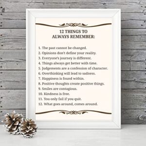 "12 Things To Always Remember"- Inspirational Wall Art- 8 x 10" Print Wall Decor-Ready to Frame. Modern Typographic Print for Home-Office-School Decor. Great Positive Thinking Reminders!