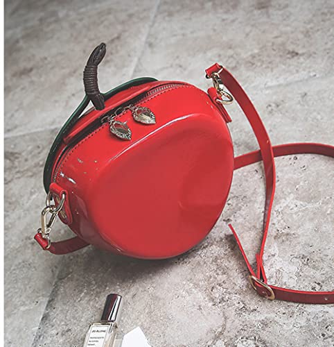 123Arts Fashion Apple Shape PU Leather Handbag Cartoon Shoulder Bags Purse - Red / Green, 191910cm