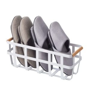 yamazaki tosca slim storage basket – home organizer bin holder with wooden handle.