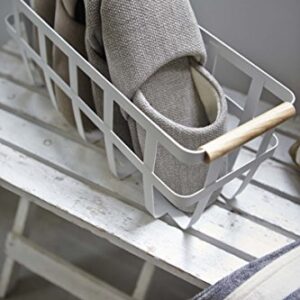 Yamazaki Tosca Slim Storage Basket – Home Organizer Bin Holder with Wooden Handle.