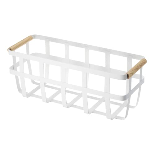 Yamazaki Tosca Slim Storage Basket – Home Organizer Bin Holder with Wooden Handle.