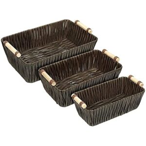 juvale wicker basket, woven storage baskets with light wooden handles (brown, 3 pieces)