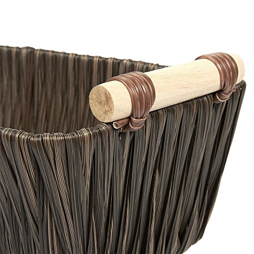 Juvale Wicker Basket, Woven Storage Baskets with Light Wooden Handles (Brown, 3 Pieces)