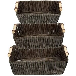 Juvale Wicker Basket, Woven Storage Baskets with Light Wooden Handles (Brown, 3 Pieces)