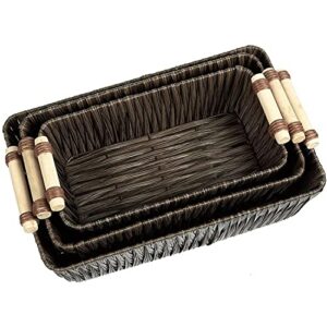 Juvale Wicker Basket, Woven Storage Baskets with Light Wooden Handles (Brown, 3 Pieces)