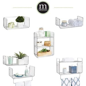 mDesign Metal Wire Farmhouse Wall Decor Storage Organizer Shelving Set - 1 Shelf with Towel Bar for Bathroom, Laundry Room, Kitchen, Garage - Wall Mount, 2 Pieces - Chrome