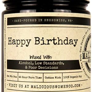 Malicious Women Candle Co - Happy Birthday, Vanilla Cupcake Infused with Alcohol, Low Standards, and Poor Decisions, All-Natural Soy Candle, 9 oz