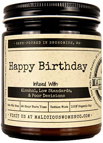 Malicious Women Candle Co - Happy Birthday, Vanilla Cupcake Infused with Alcohol, Low Standards, and Poor Decisions, All-Natural Soy Candle, 9 oz