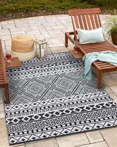 green decoren relic premium stain proof rain proof lightweight reversible plastic outdoor rug (6×9, black/white)