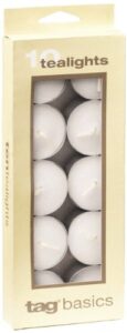 tag wcf-02 set of 10 long burning basic tealights, white