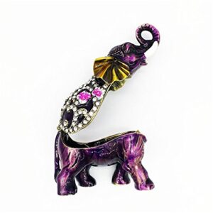 Waltz&F Purple elephant Hinged Trinket Box Bejeweled Hand-painted Ring Holder Animal Figurine Collectible