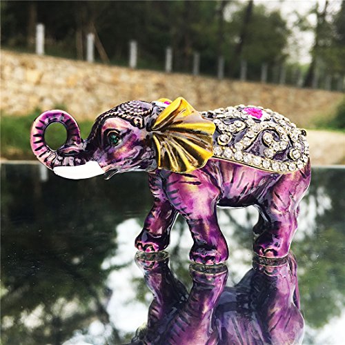 Waltz&F Purple elephant Hinged Trinket Box Bejeweled Hand-painted Ring Holder Animal Figurine Collectible