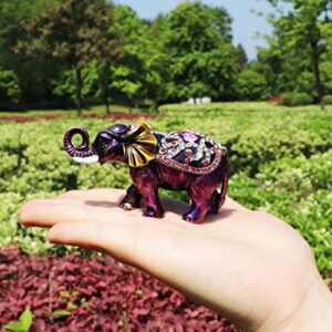 Waltz&F Purple elephant Hinged Trinket Box Bejeweled Hand-painted Ring Holder Animal Figurine Collectible