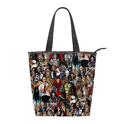 Canvas Bag,Horror Movie Villains Pattern Women Simple Casual Tote Bag Crossbody Bags Shoulder Bag