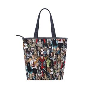 Canvas Bag,Horror Movie Villains Pattern Women Simple Casual Tote Bag Crossbody Bags Shoulder Bag