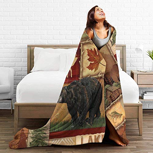 Blanket Rustic Lodge Bear Moose Deer Throw Blanket Ultra Soft Velvet Blanket Lightweight Bed Blanket Quilt Durable Home Decor Fleece Blanket Sofa Blanket Luxurious Carpet for Men Women Kids