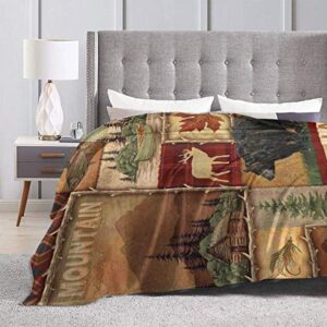 Blanket Rustic Lodge Bear Moose Deer Throw Blanket Ultra Soft Velvet Blanket Lightweight Bed Blanket Quilt Durable Home Decor Fleece Blanket Sofa Blanket Luxurious Carpet for Men Women Kids