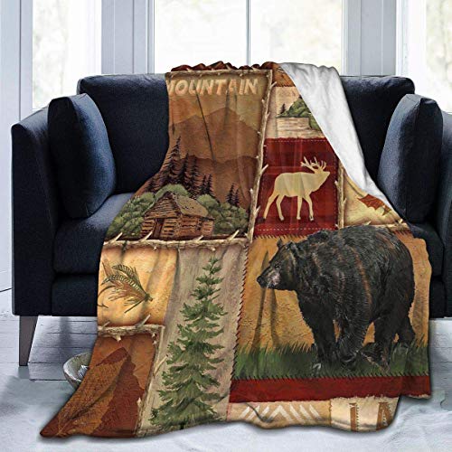 Blanket Rustic Lodge Bear Moose Deer Throw Blanket Ultra Soft Velvet Blanket Lightweight Bed Blanket Quilt Durable Home Decor Fleece Blanket Sofa Blanket Luxurious Carpet for Men Women Kids