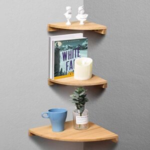 yankario corner wall shelf set of 3, solid beech wood floating shelves wall mounted, natural