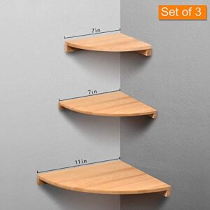 Yankario Corner Wall Shelf Set of 3, Solid Beech Wood Floating Shelves Wall Mounted, Natural