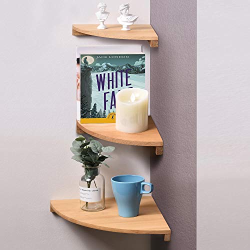 Yankario Corner Wall Shelf Set of 3, Solid Beech Wood Floating Shelves Wall Mounted, Natural