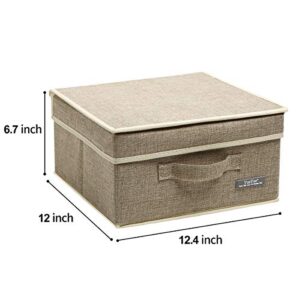 YueYue Small 4 Pack Fabric Stroage Box with Lids, Linen Foldable Stroage Box with lids 4 Color Set 12.4in/12in/6.7in