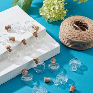 PH PandaHall Mini Heart Glass Jars Bottles with Cork Stoppers, 20pcs Small Wishing Bottles Corked Glass Bottles, 20pcs Eye Screws, 30 Yards Twine for Valentine Mother Wedding Christmas Message Decor