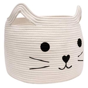 hichen large woven cotton rope storage basket, laundry basket organizer for towels, blanket, toys, clothes, gifts | pet gift basket for cat, dog – 15.7″ l×11.8″ h