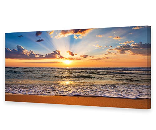 Muolunna BK1850 Wall Art Decor Large Canvas Print Picture Sunrise Ocean Beach Waves Scenery Modern Painting Artwork for Office Wall Decor Home Decoration Stretched and Framed Ready to Hang, 20x40inch x1pcs