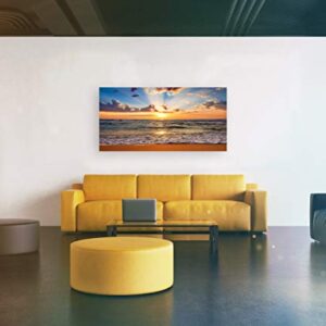 Muolunna BK1850 Wall Art Decor Large Canvas Print Picture Sunrise Ocean Beach Waves Scenery Modern Painting Artwork for Office Wall Decor Home Decoration Stretched and Framed Ready to Hang, 20x40inch x1pcs