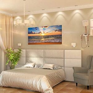 Muolunna BK1850 Wall Art Decor Large Canvas Print Picture Sunrise Ocean Beach Waves Scenery Modern Painting Artwork for Office Wall Decor Home Decoration Stretched and Framed Ready to Hang, 20x40inch x1pcs